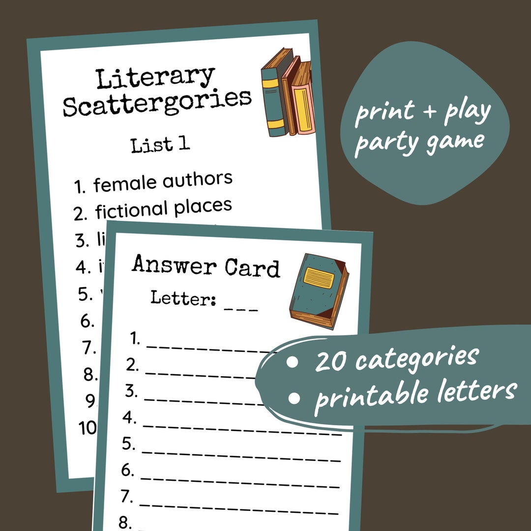 Literary Scattergories // Printable Party Game // Family Game Night ...