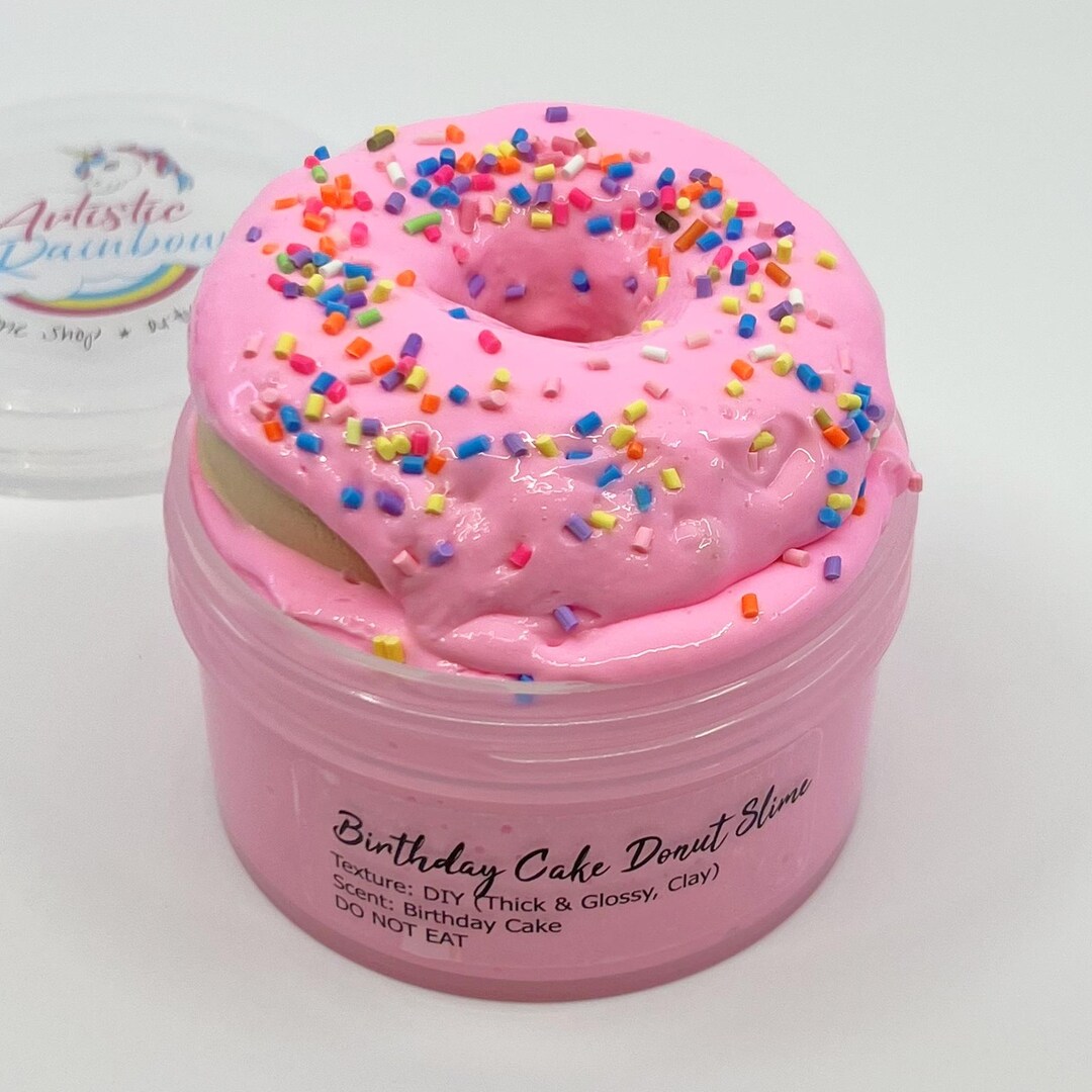 DIY Slime Birthday Cake Donut, Thick Glossy and Clay, Artistic Rainbow ...