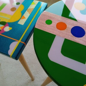 Blue Pink Funky Resin Side End Tables,round Square Unique Wooden Living ...