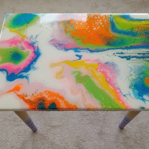 Colorful Handmade Groovy Resin Neon Side Coffee Table, Unique Wooden ...