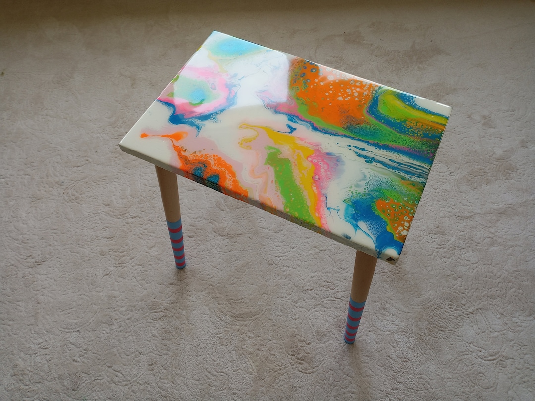 Colorful Handmade Groovy Resin Neon Side Coffee Table Unique - Etsy