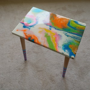 Colorful Handmade Groovy Resin Neon Side Coffee Table, Unique Wooden ...