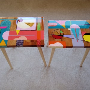 Colorful Funky Resin Side End Tables Unique Pink Blue - Etsy