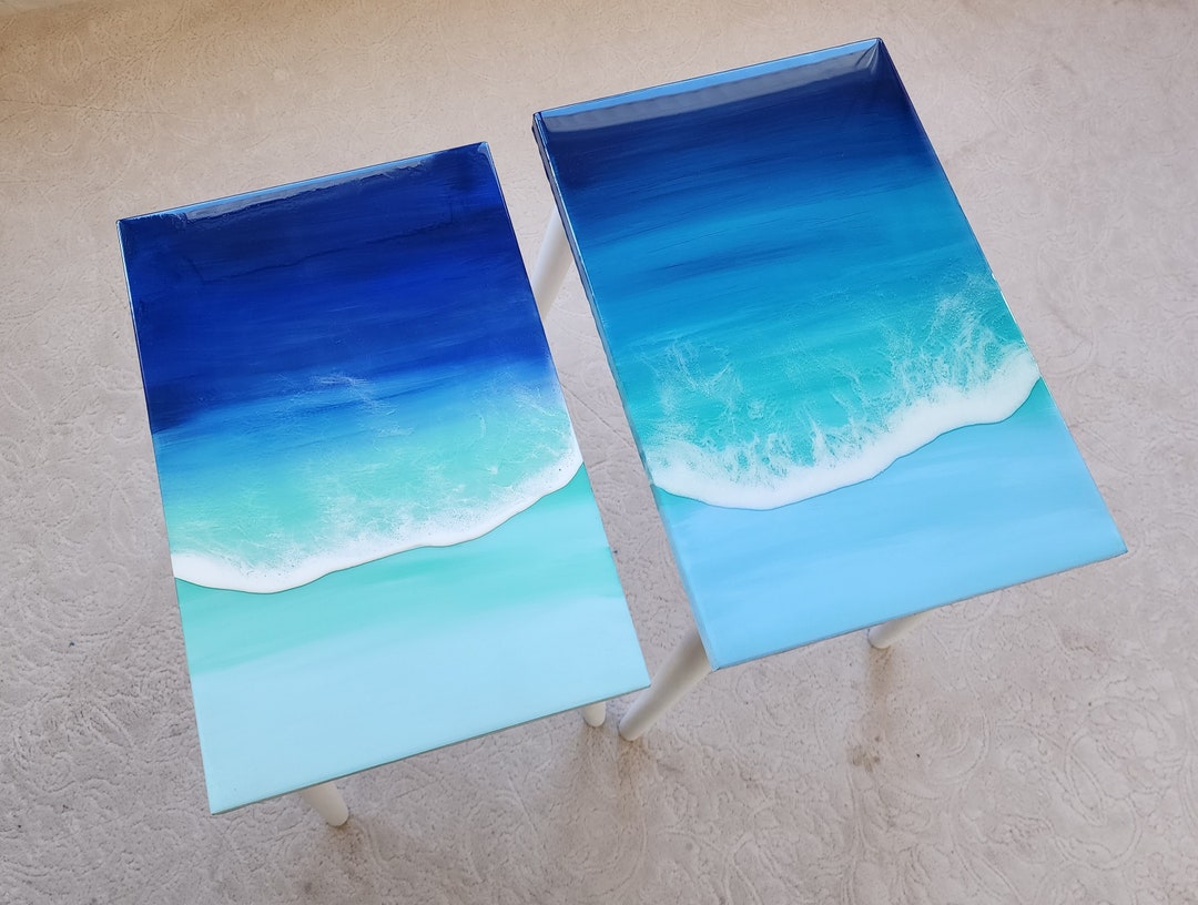 Natural Epoxy Resin Coffee Beach Side Tables With Ocean Wave Design ...
