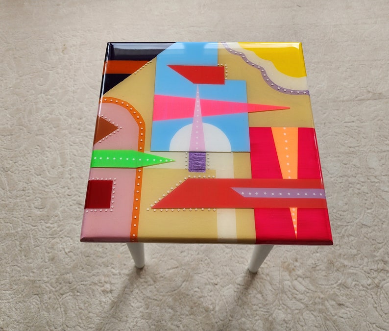 Funky Boho Resin Coffee Table: Colorful Abstract Art, Wood Legs - Etsy