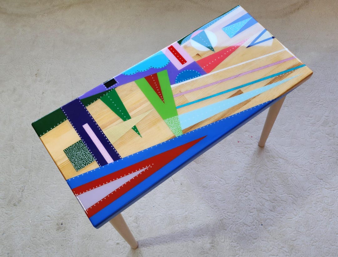 Geometric Resin Coffee Table, Colorful Acrylic Painted Boho Pop Art - Etsy