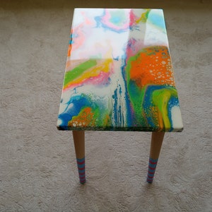 Colorful Handmade Groovy Resin Neon Side Coffee Table, Unique Wooden ...