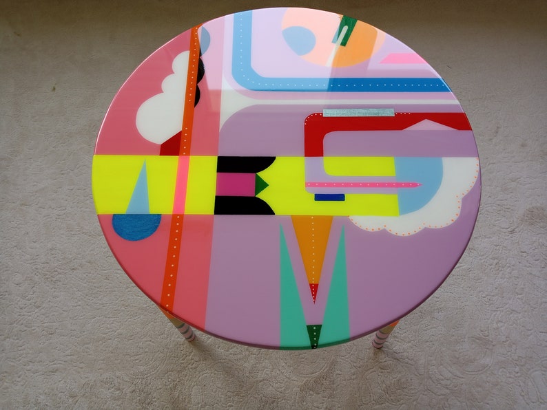Funky Boho Resin Coffee Table, Round Wood Accent Table - Etsy