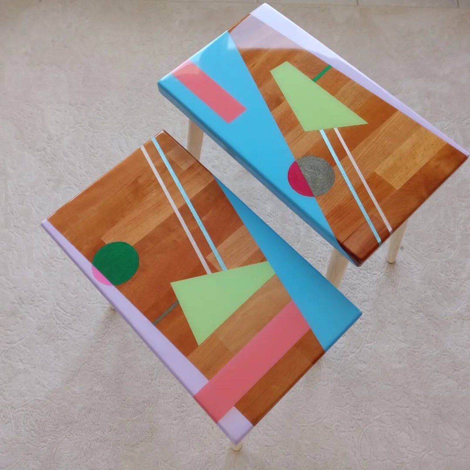 Modern Small Resin Narrow Side Tables Colorful Unique - Etsy