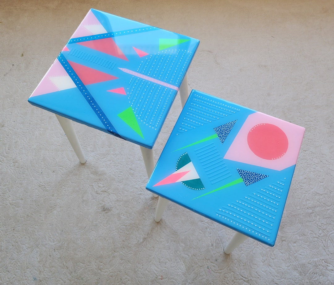 Abstract Pink Blue Epoxy Resin Side End Funky Coffee Tables,modern ...