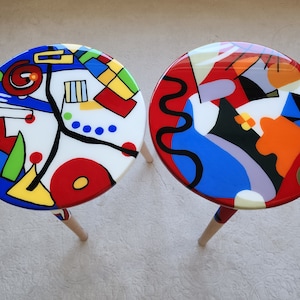 Red White Abstract Funky Colorful Side Resin Coffee Tables,maximalist ...