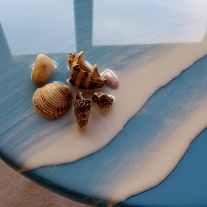 Beach House Blue Ocean Wave Side Coffee Table, Round Natural Wooden ...