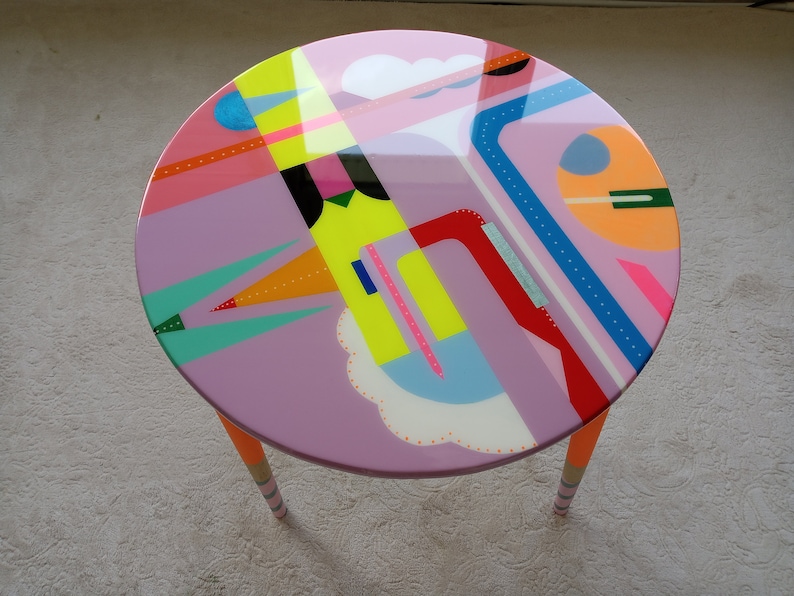 Handmade Pink Abstract Resin Coffee Table: Funky Colorful Side Table - Etsy