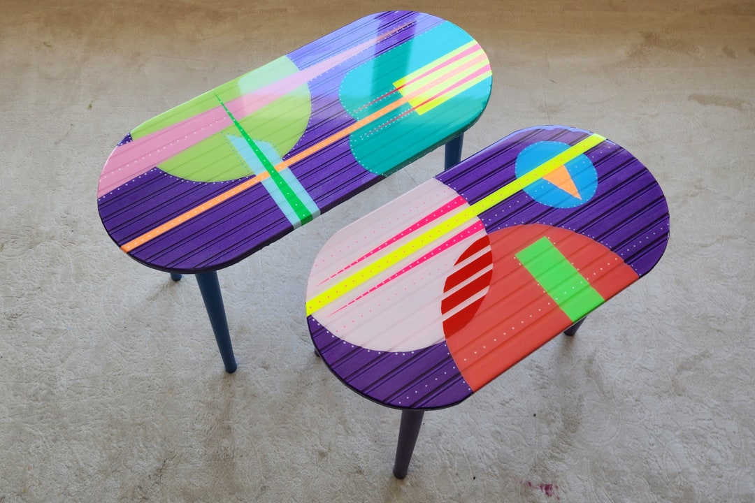 Oval Retro Vintage Pop Art Epoxy Resin Side Funky Coffee Tables ...