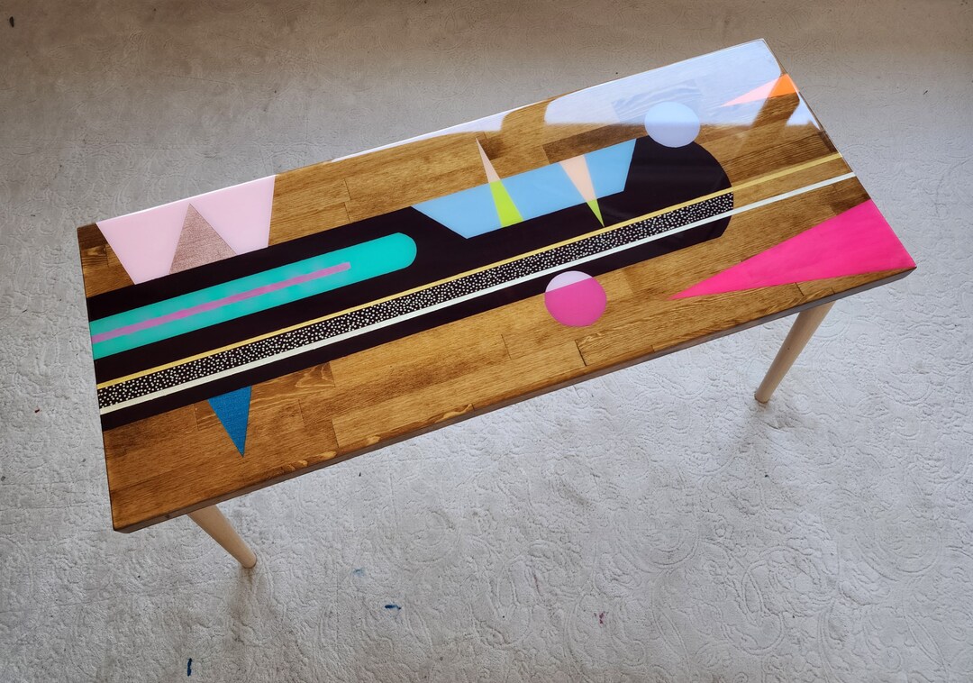 Colorful Mid Century Modern Resin Side Coffee Table, Abstract Vintage ...