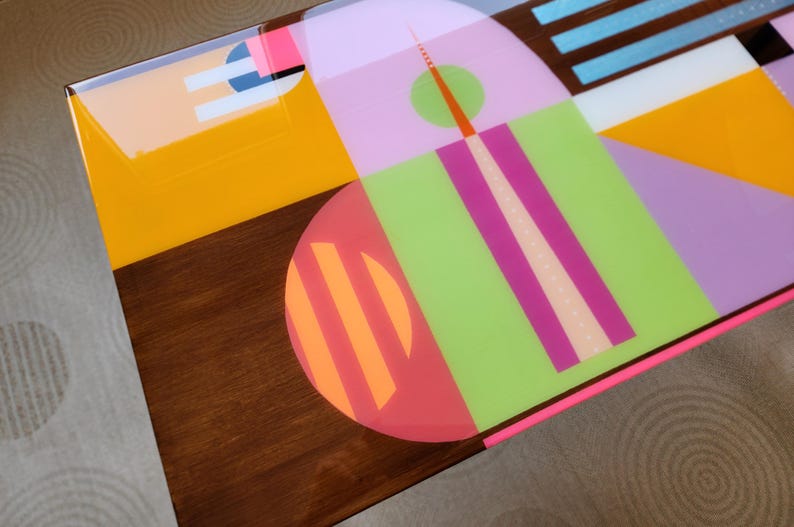 Handmade Colorful Epoxy Resin Cool Art Coffee Table,2-shelf Metal Table ...