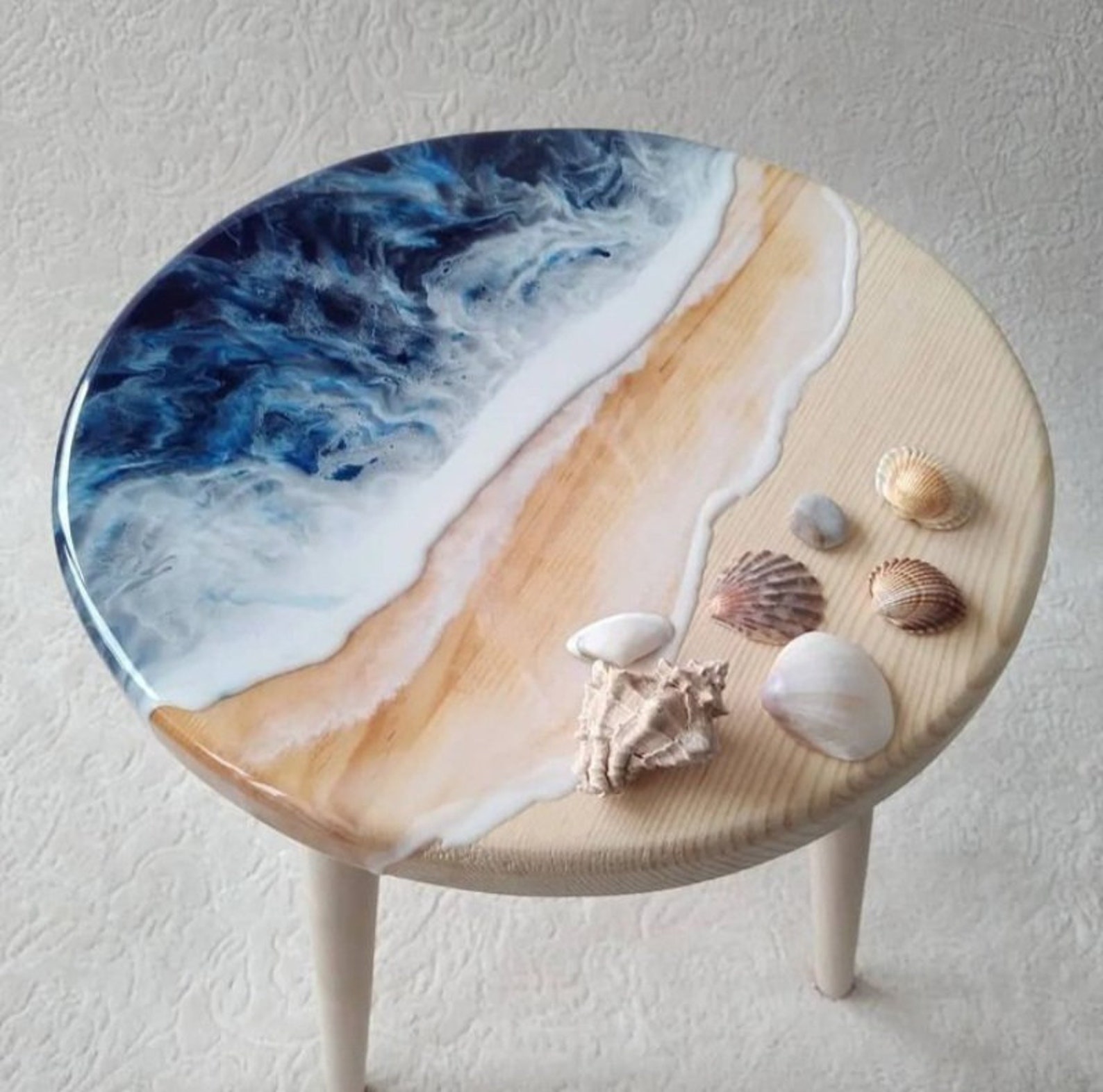 Round Ocean Wave Resin Side Coffee Table Unique Wood Bedside - Etsy