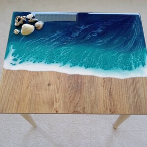 Wooden Cute Ocean Wave Side End Resin Coffee Table,nautical Beachy Home ...