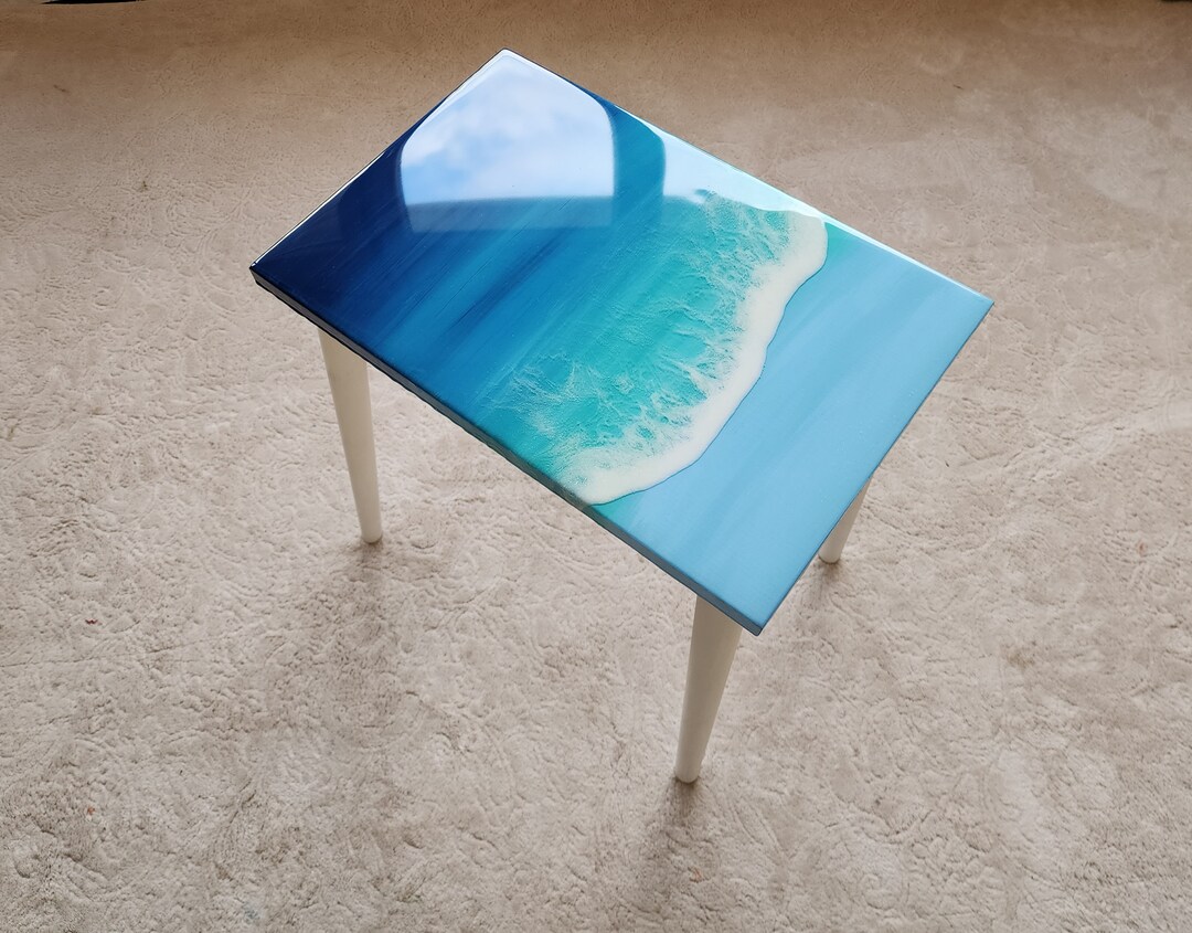 Natural Coastal Ocean Beach Resin Side End Coffee Table, Unique Wooden ...