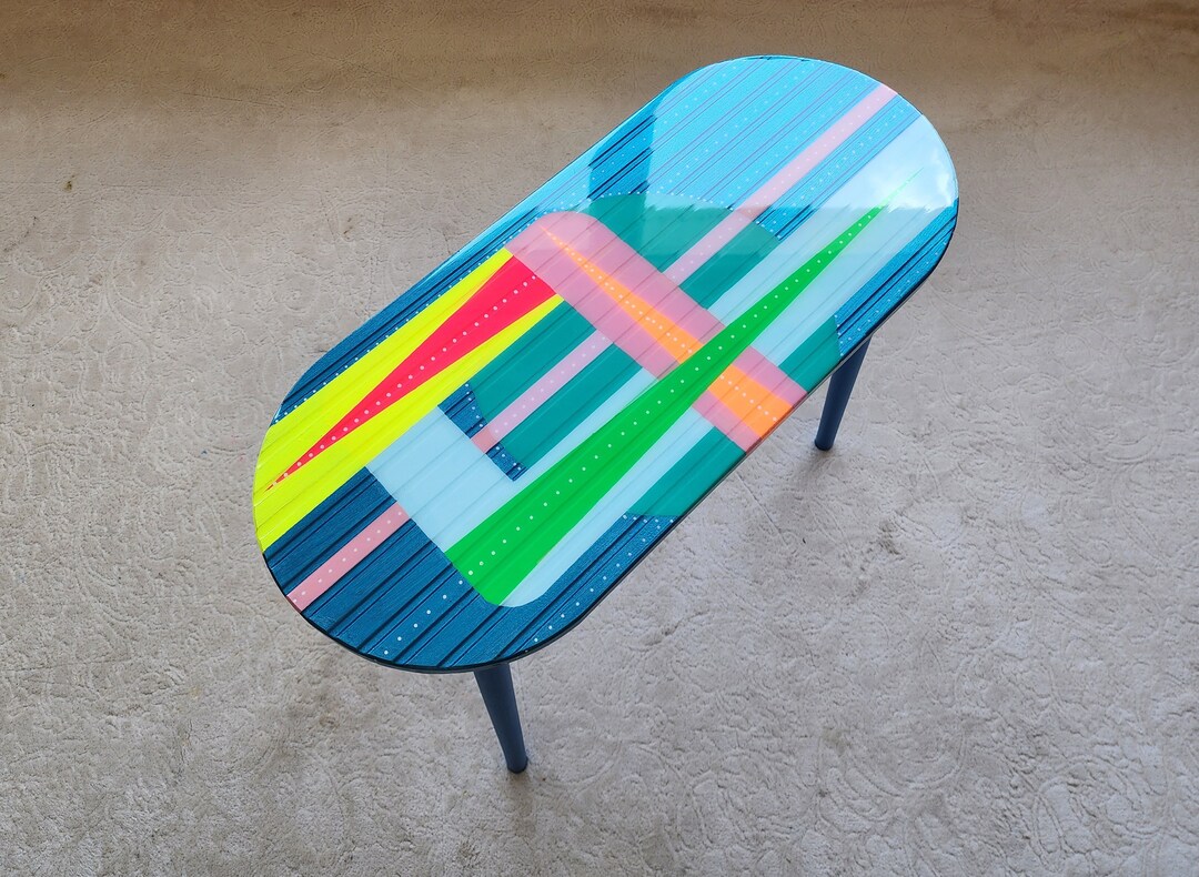Unusual Blue Funky Colorful Side Resin Vintage Coffee Table,maximalist ...