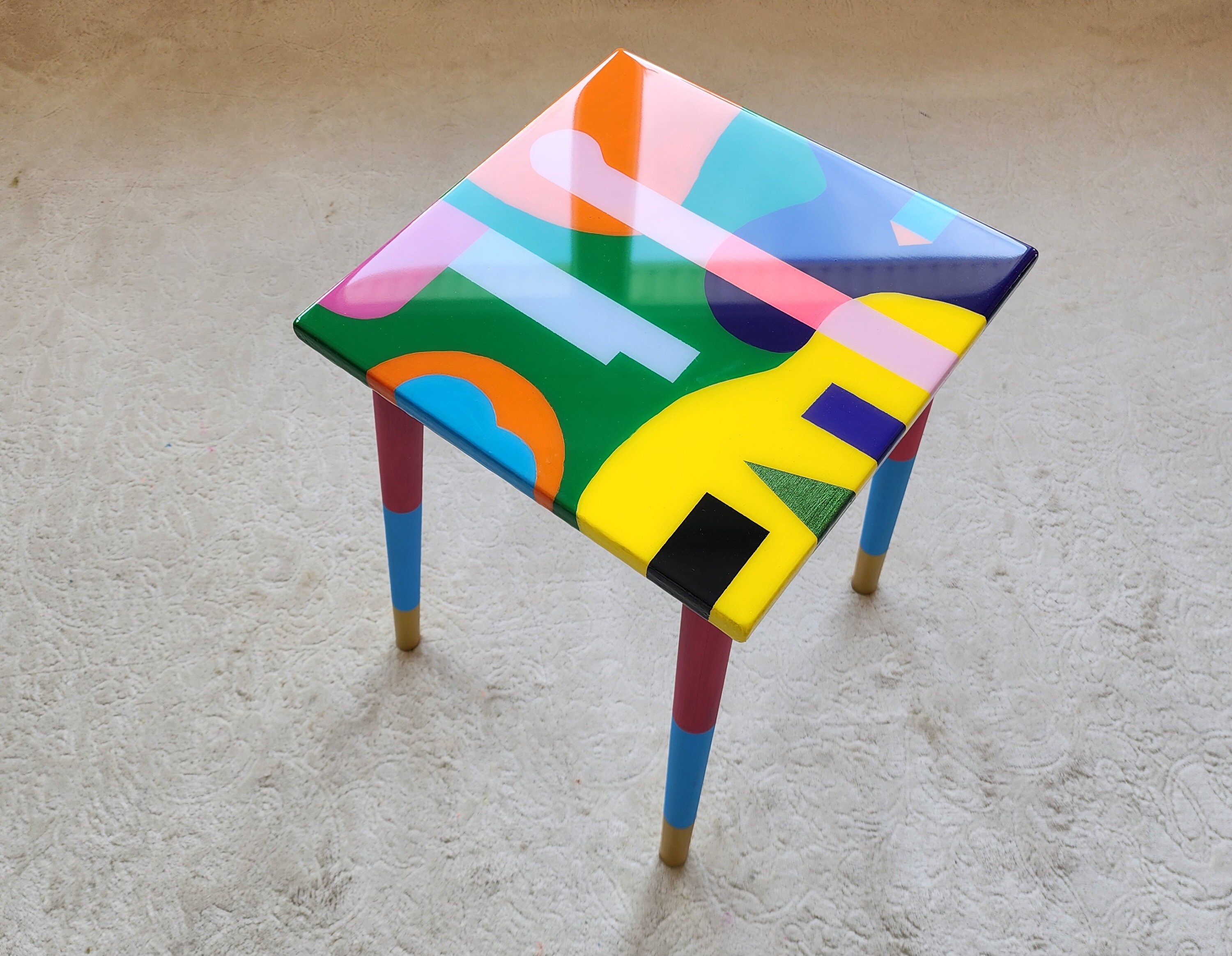 Handmade Resin Coffee Table, Square Colorful Abstract Boho End Table - Etsy