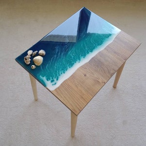 Wooden Cute Ocean Wave Side End Resin Coffee Table,nautical Beachy Home ...