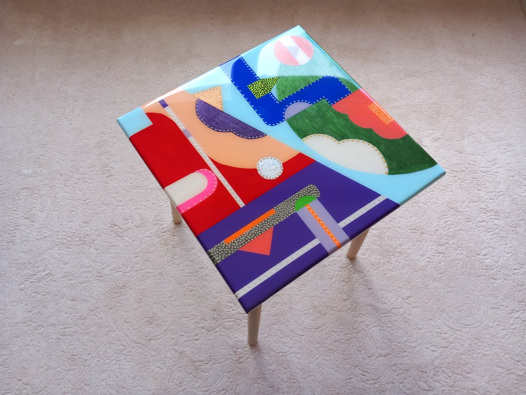Colorful Abstract Resin Coffee Table: Modern Art Side Table - Etsy