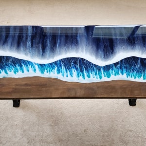 Wooden Natural Ocean Wave Epoxy Resin Side End Table,blue Beach Themed ...