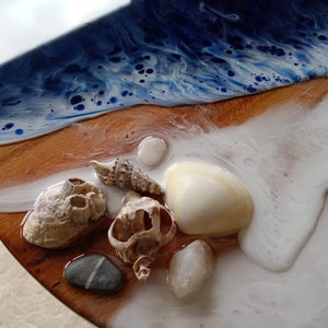 Round Resin Ocean Wave Natural Table, Beach Art Design Modern Small ...