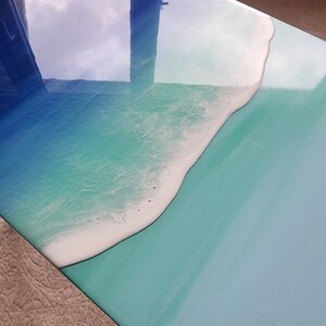 Beach Themed Epoxy Resin Ocean Wave Side Coffee Table, Coastal Blue ...