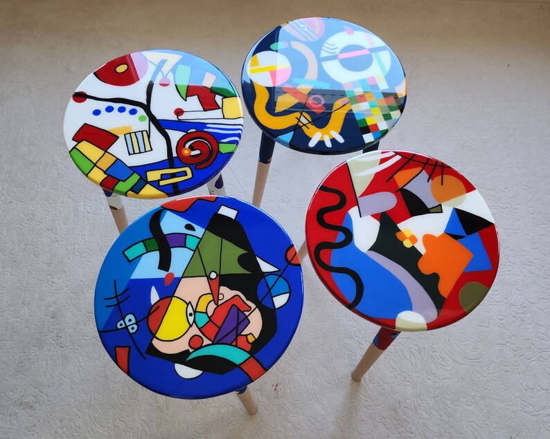Hand-painted Resin Side Coffee Tables, Colorful Abstract Pop Art Accent ...