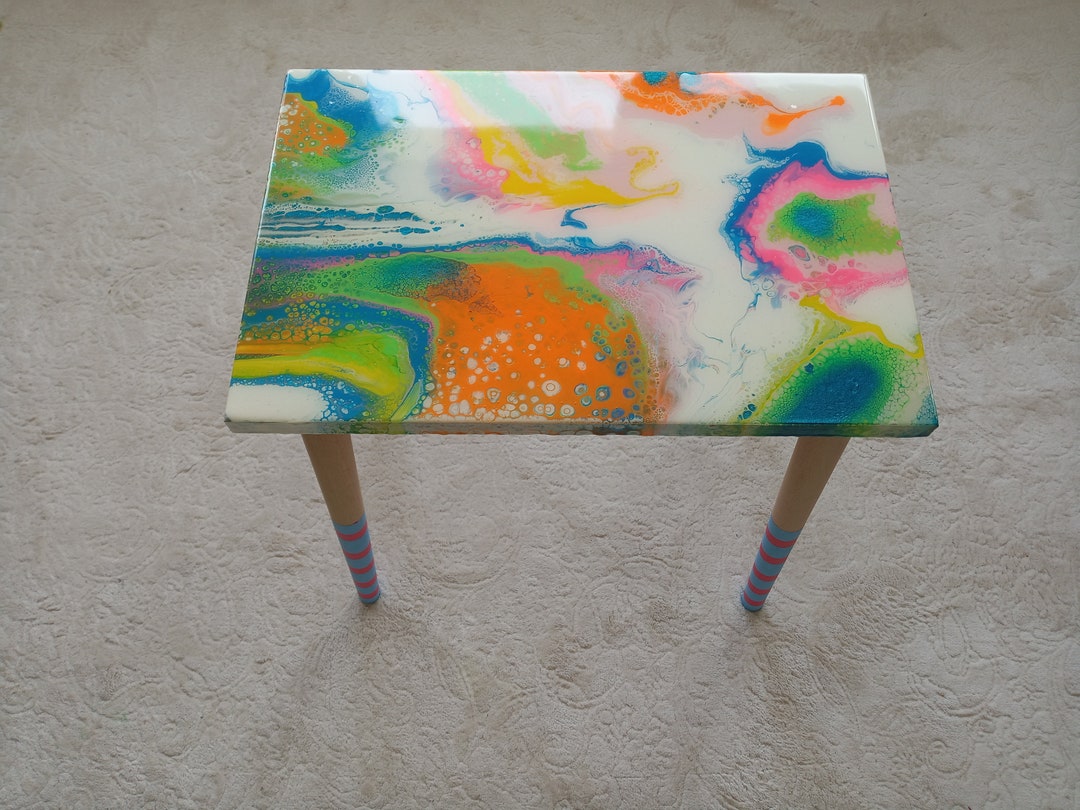 Colorful Handmade Groovy Resin Neon Side Coffee Table, Unique Wooden ...