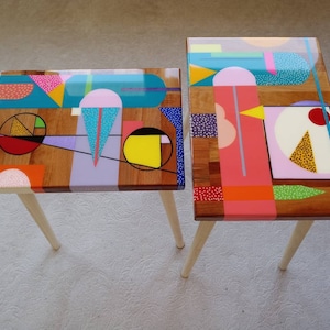 Colorful Funky Resin Side End Tables Unique Pink Blue - Etsy