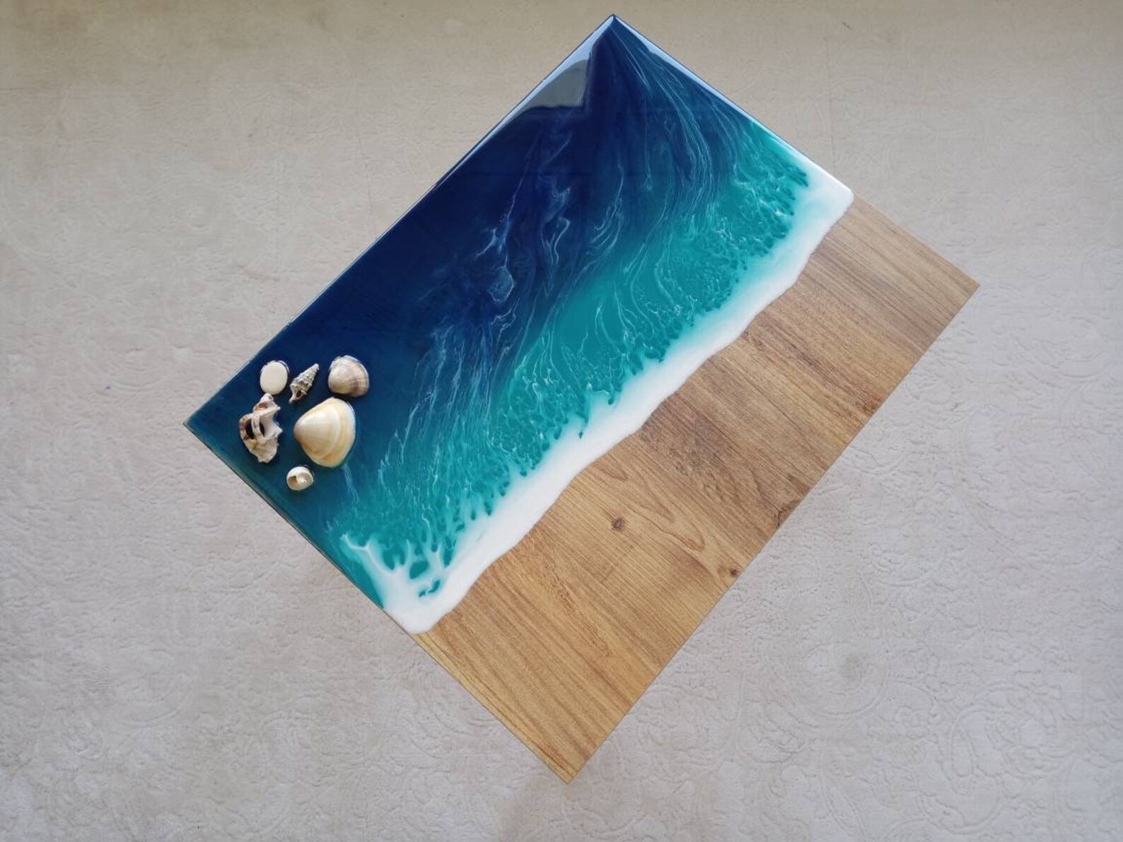 Wooden Cute Ocean Wave Side End Resin Coffee Table,nautical Beachy Home ...