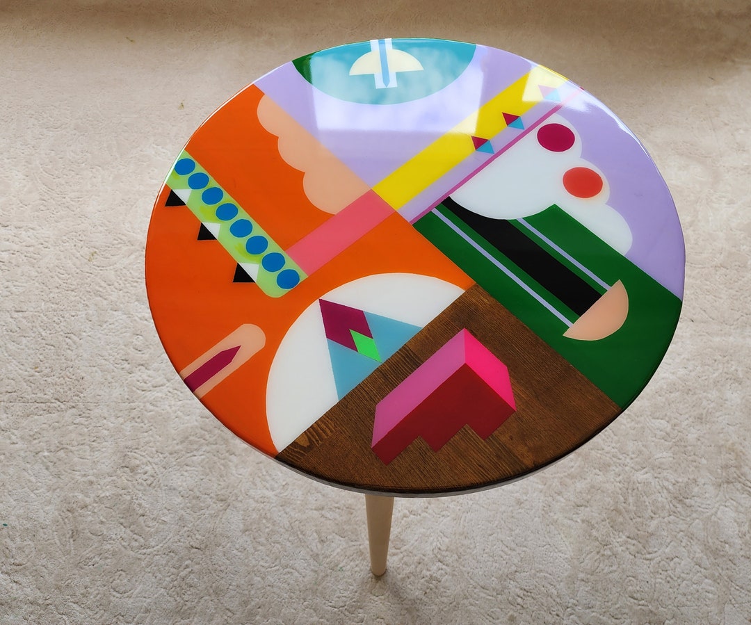 Colorful Resin Round Side Table: Funky Retro Living Room Decor - Etsy