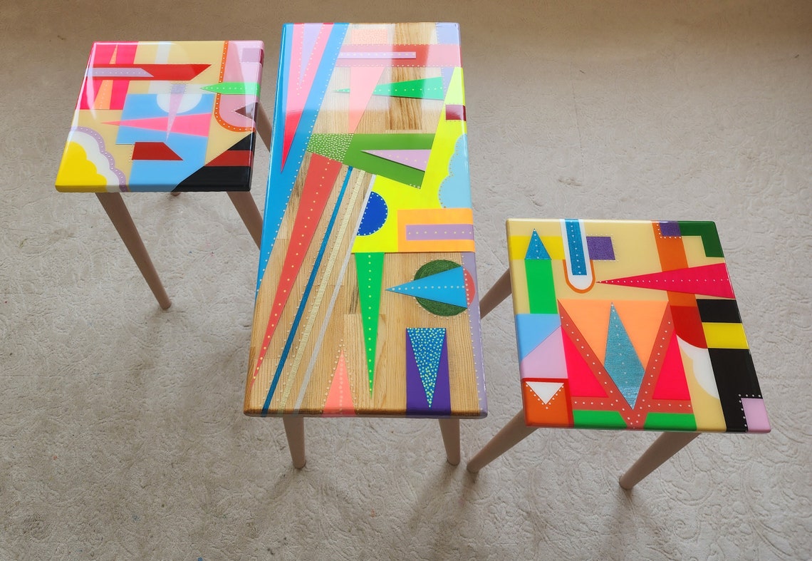 Hand Painted Pop Art Nesting Tables: Funky Resin Coffee Tables (set of ...