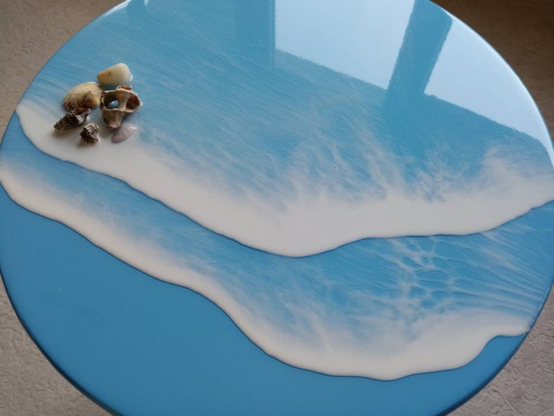 Beach House Blue Ocean Wave Side Coffee Table Round Natural - Etsy