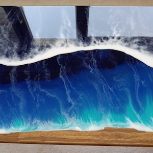 Wooden Beach Themed Ocean Wave Resin Side Table,blue Living Room ...