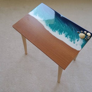 Ocean Wave Resin Narrow Side End Coffee Table, Unique Wooden Entryway ...