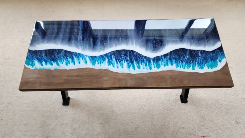 Epoxy Resin Ocean Wave Side Table: Beach Themed Wood End Table - Etsy