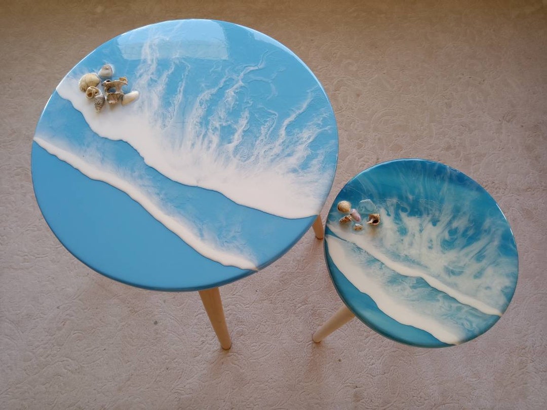 Ocean Wave Resin Coffee Table, Beach Themed Seashell Sea Art - Etsy