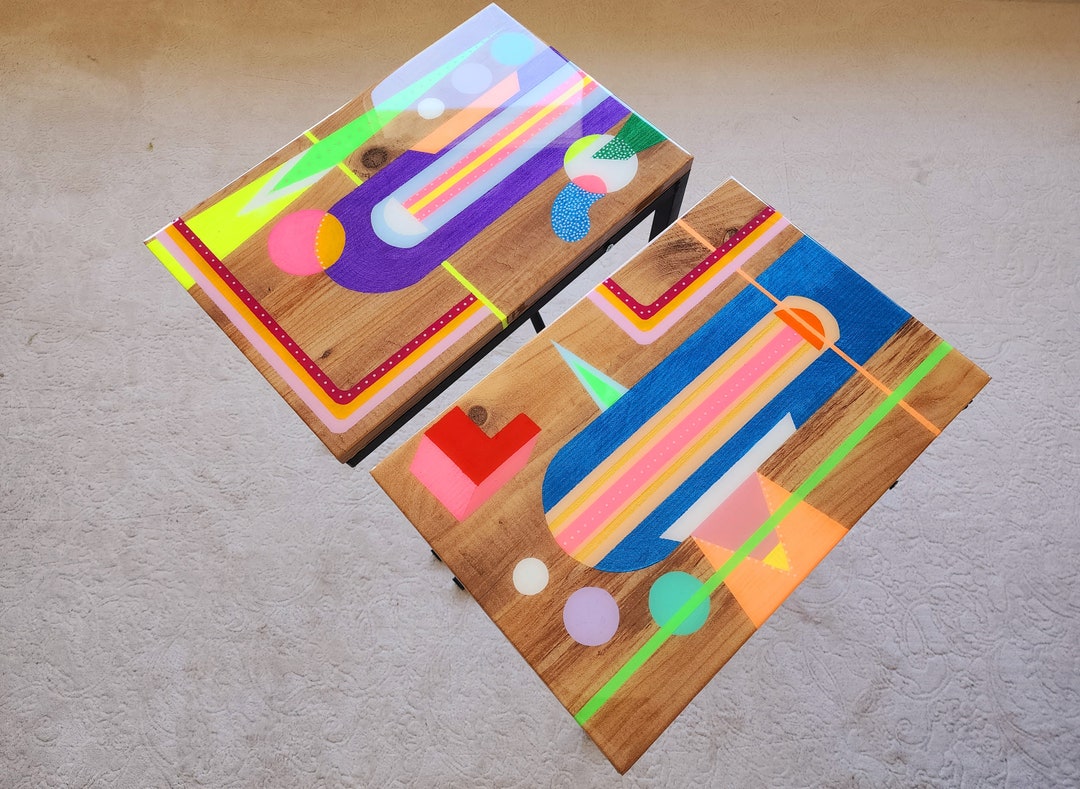 Mid Century Modern Epoxy Resin Couch C Tables,painted Boho Retro Chic ...