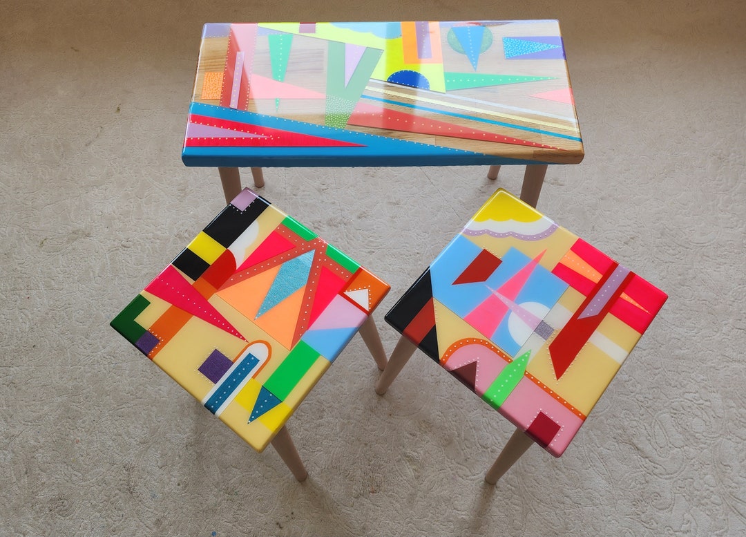 Wooden Pop Art Retro Funky Epoxy Resin Side Coffee Tables,colorful ...