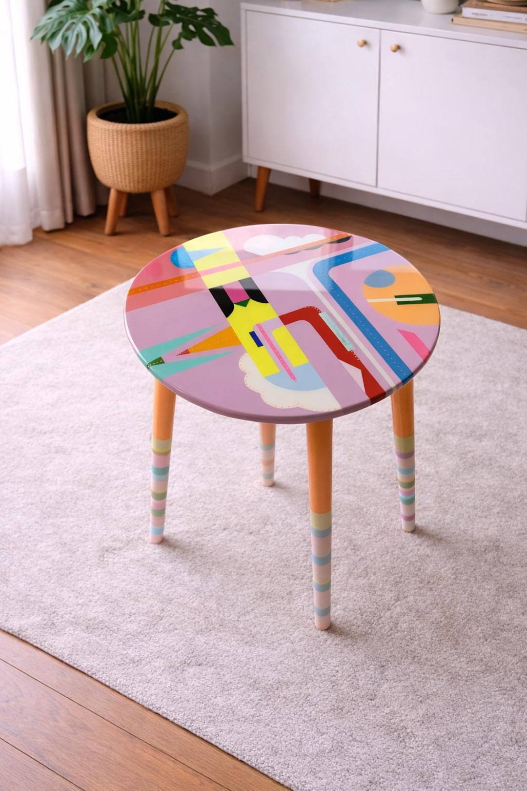 Funky Boho Resin Coffee Table, Round Wood Accent Table - Etsy
