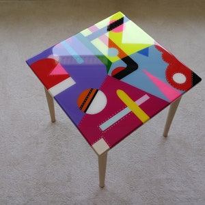 Square Pink Purple Resin Coffee Table,small Blue Yellow Modern Wooden ...