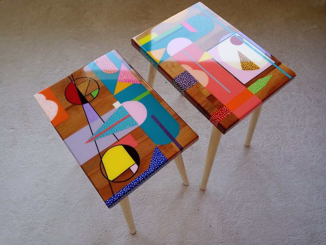 Colorful Funky Resin Side End Tables Unique Pink Blue - Etsy