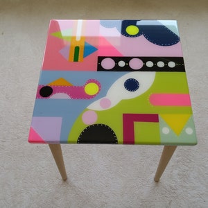 Colorful Small Funky Resin Side End Coffee Table, Yellow Red Pink ...