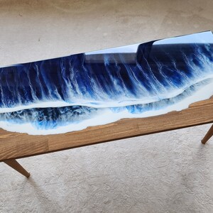 Natural Ocean Wave Blue Epoxy Resin Side Table, Wooden Beach Themed ...