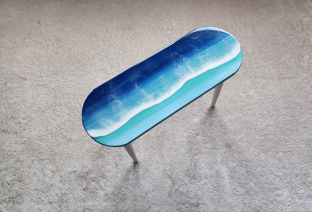 Small Oval Epoxy Resin Ocean Waves Coastal Side Coffee Table,natural ...