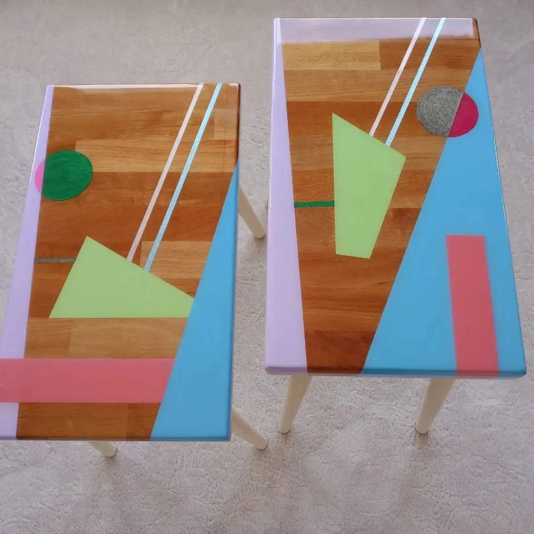 Modern Small Resin Narrow Side Tables , Colorful Unique Bedside Living ...